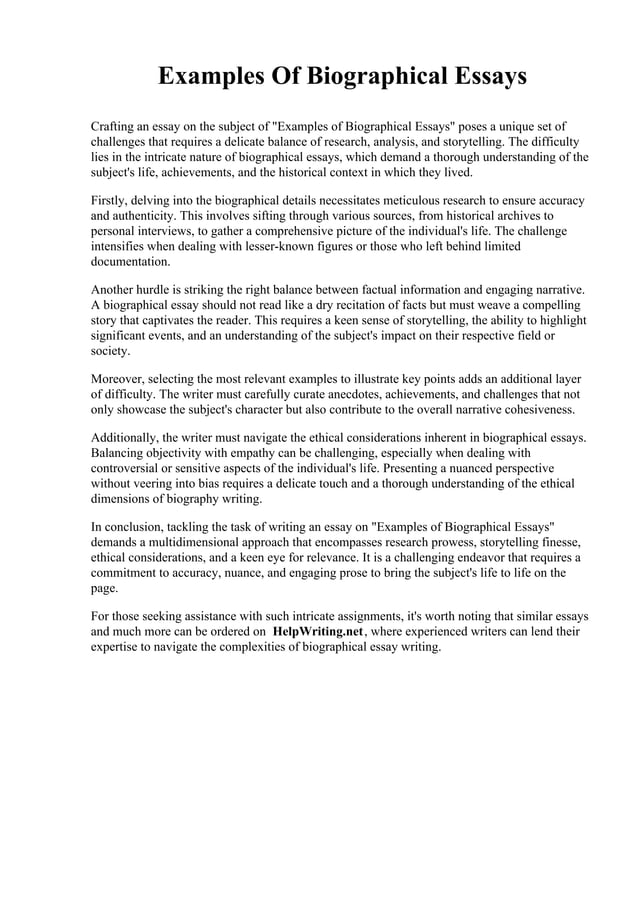 Examples Of Biographical Essays. Georgia College & State University | PDF