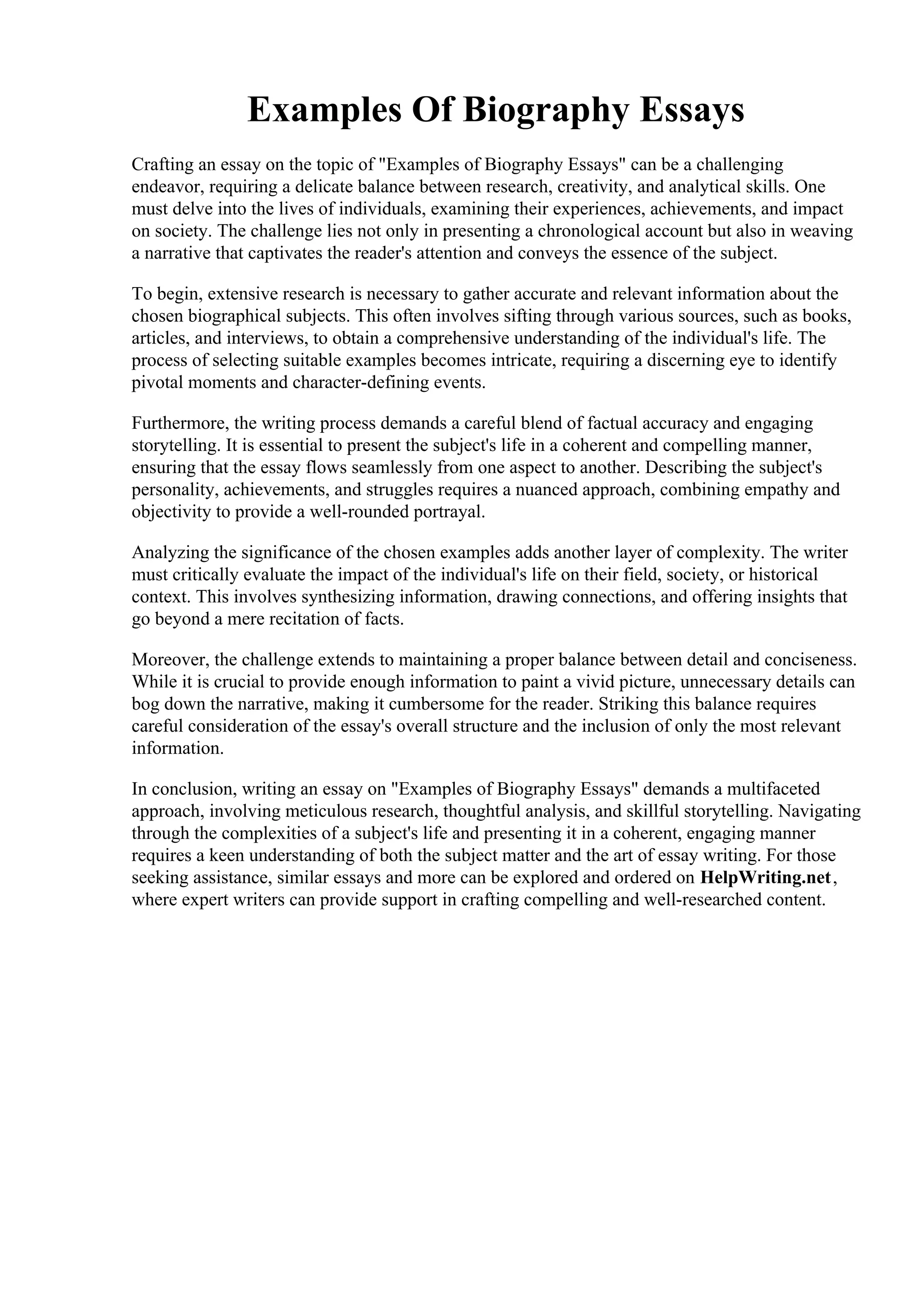 Examples Of Biography Essays. 020 Biography Essay Gre Analytical ...