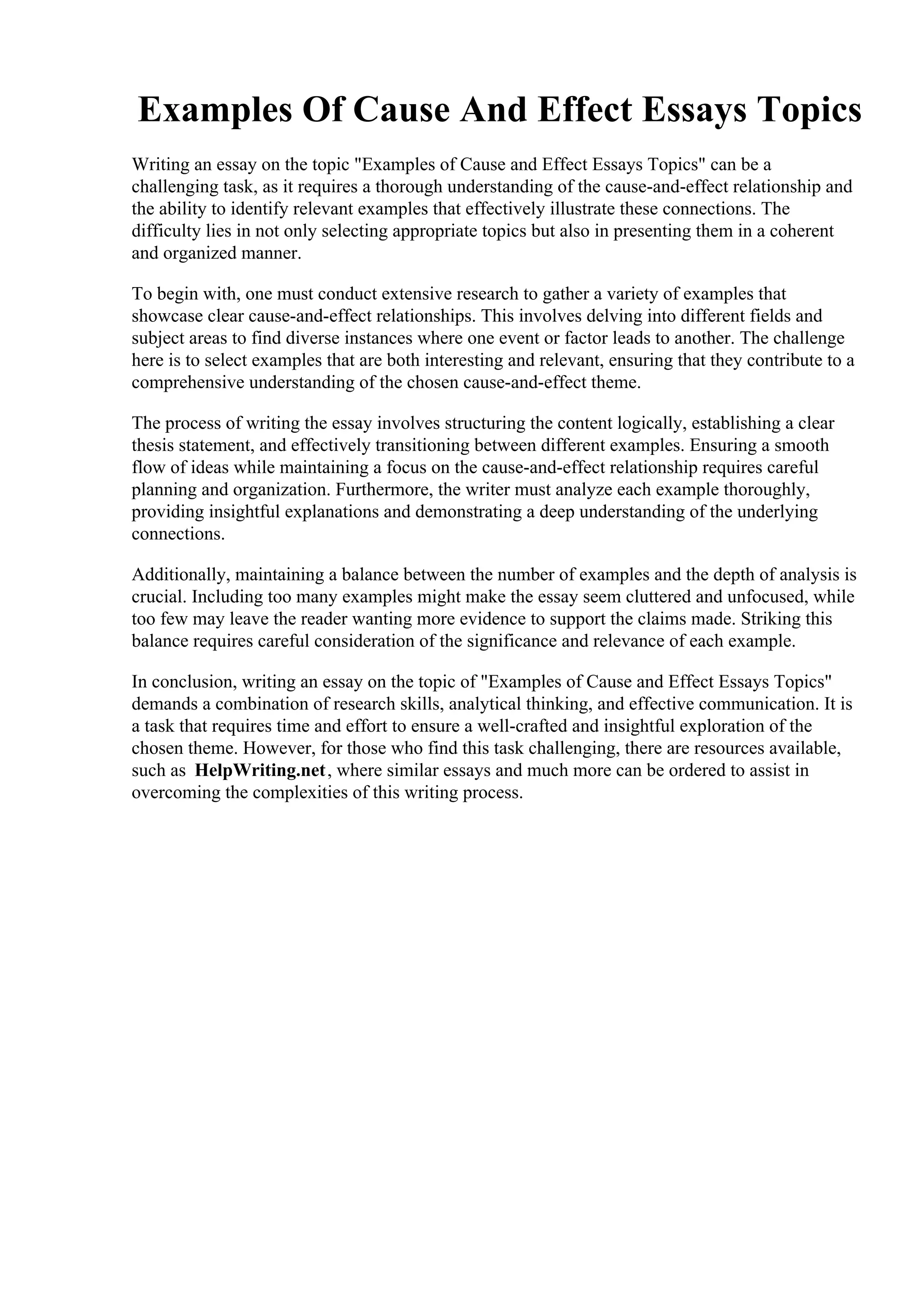 Examples Of Cause And Effect Essays Topics | PDF