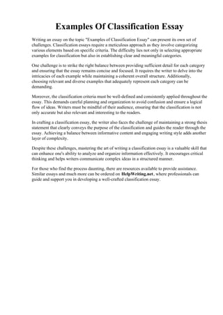 Examples Of Classification Essay | PDF