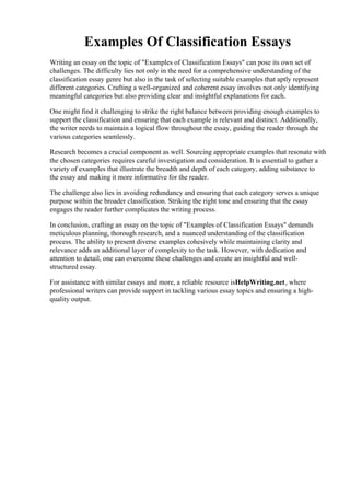 Examples Of Classification Essays | PDF