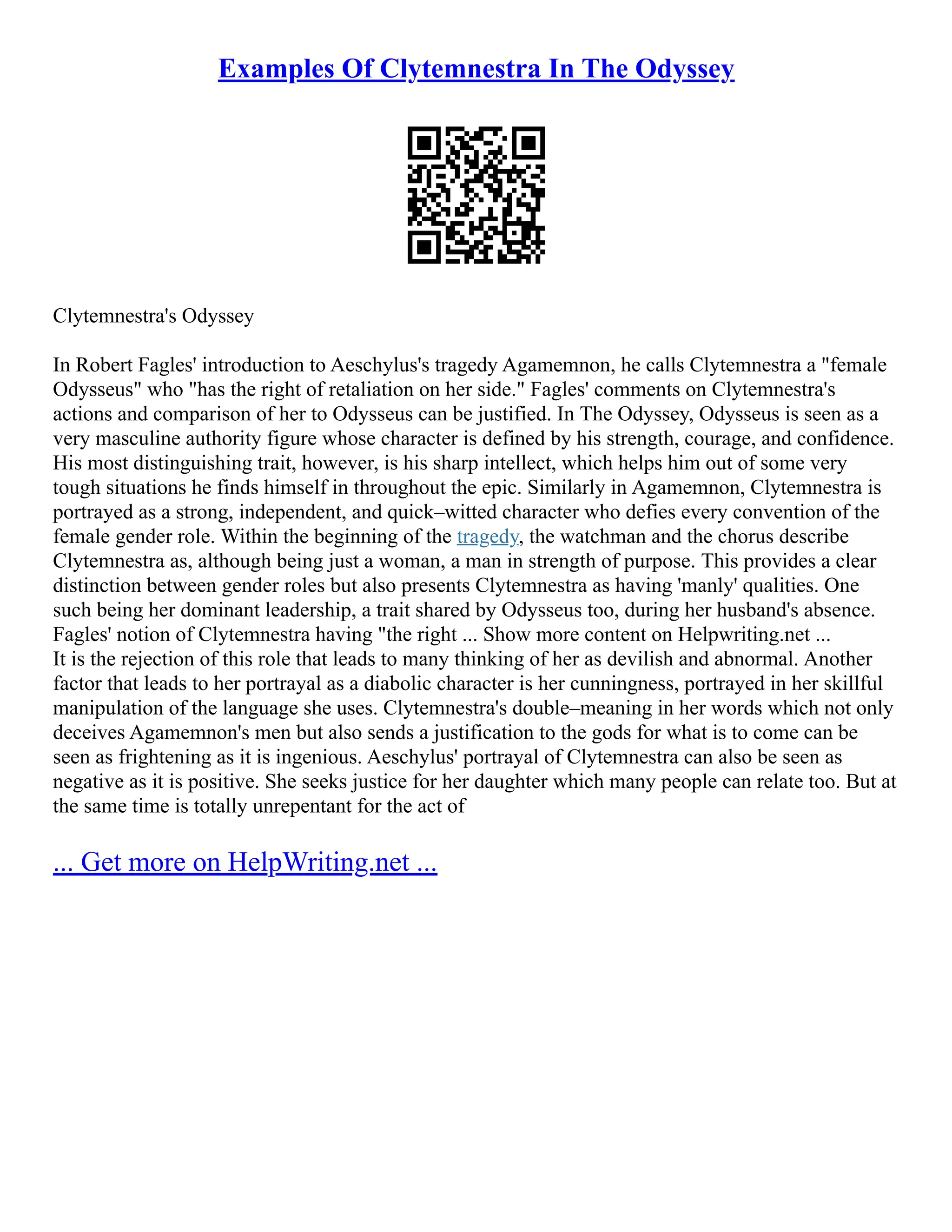 Examples Of Clytemnestra In The Odyssey | PDF