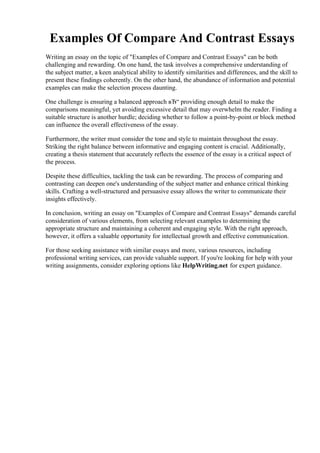 Examples Of Compare And Contrast Essays. Compare And Contrast Essay ...
