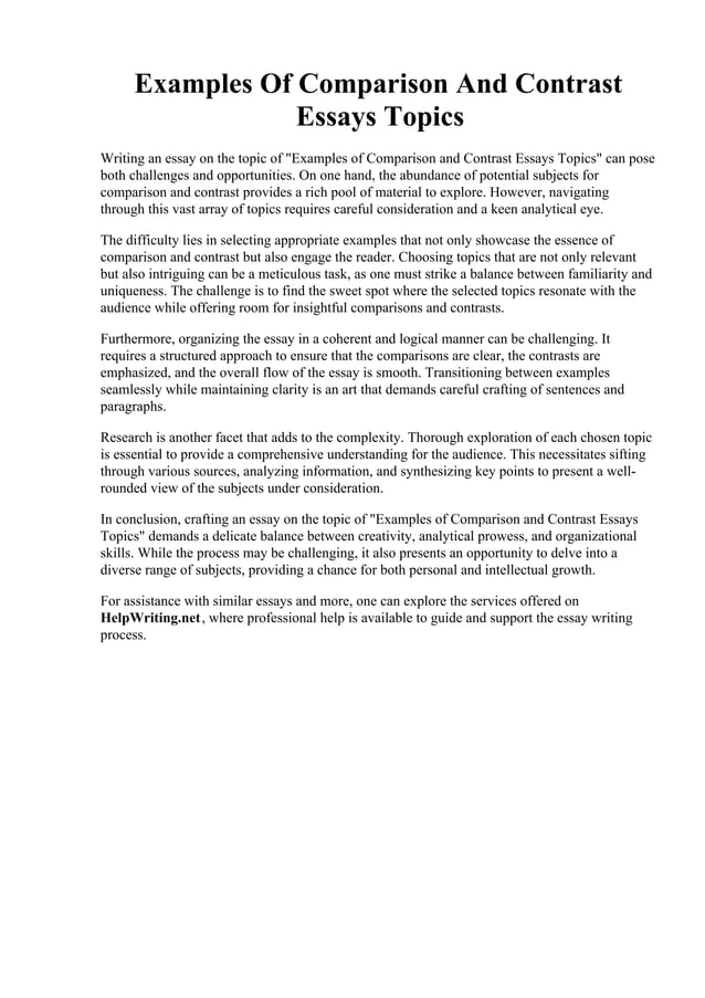 Examples Of Comparison And Contrast Essays Topics.pdf