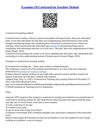 Examples Of Constructivist Teaching Method | PDF