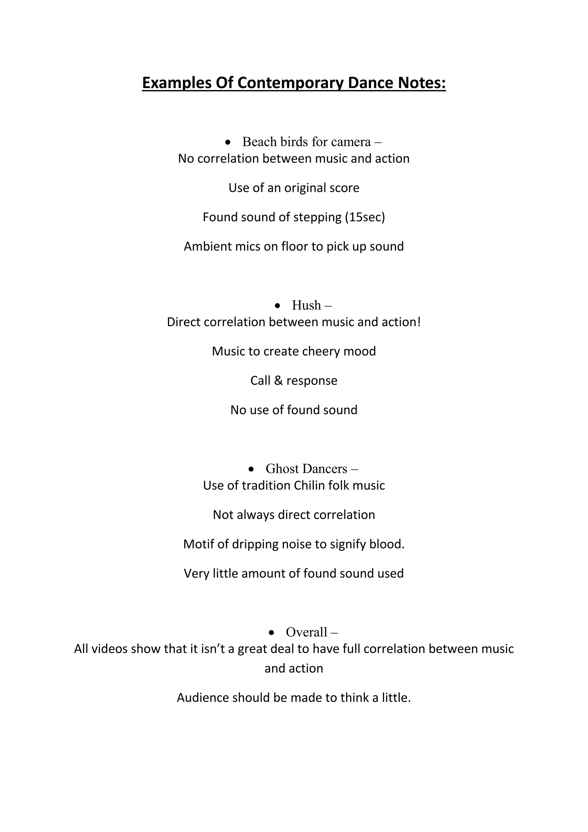 Examples of contemporary dance notes | DOCX