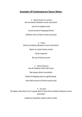 Examples of contemporary dance notes | DOCX