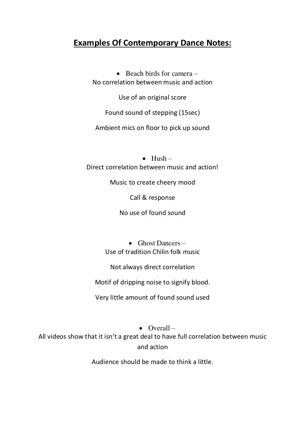 Examples of contemporary dance notes