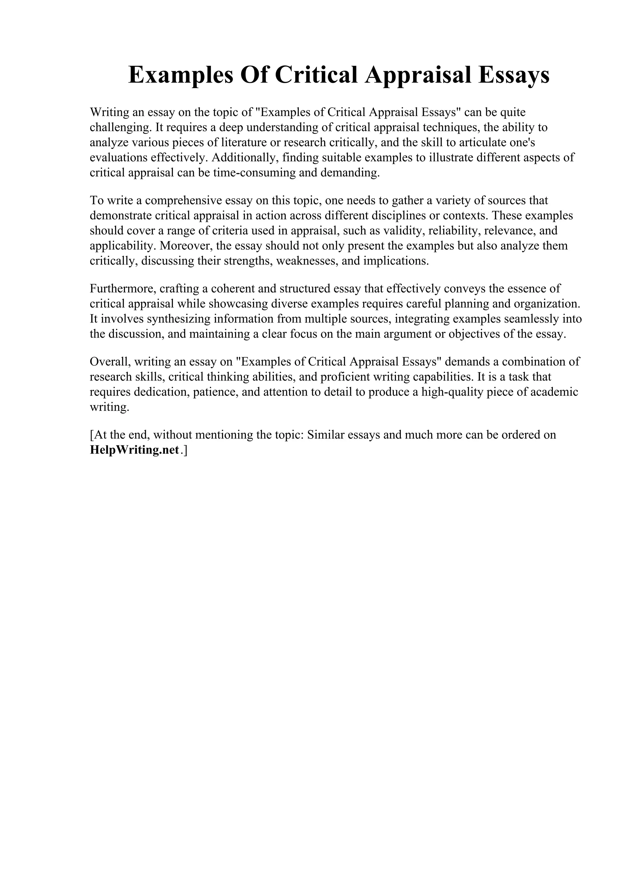 Examples Of Critical Appraisal Essays | PDF