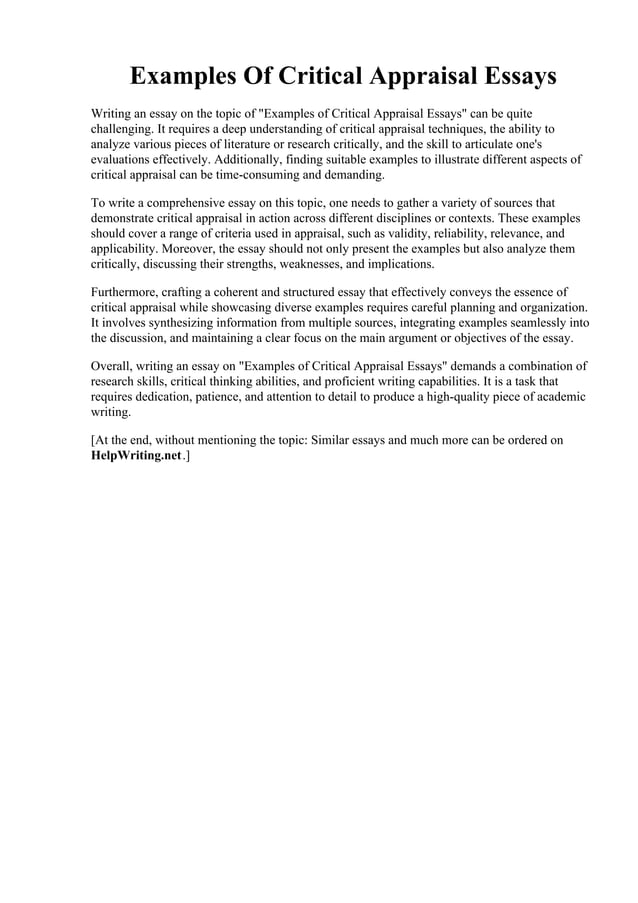 Examples Of Critical Appraisal Essays | PDF
