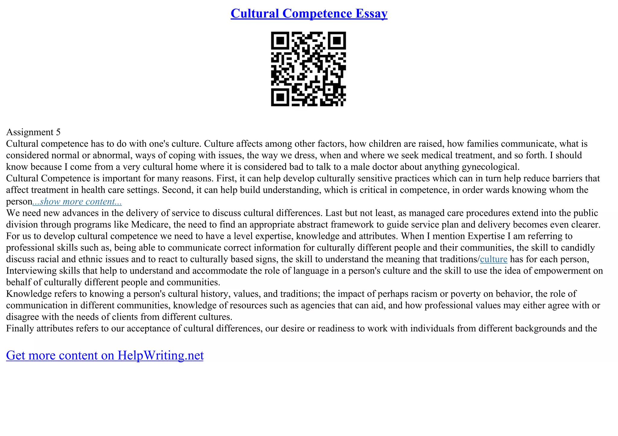 Examples Of Cultural Competence | PDF