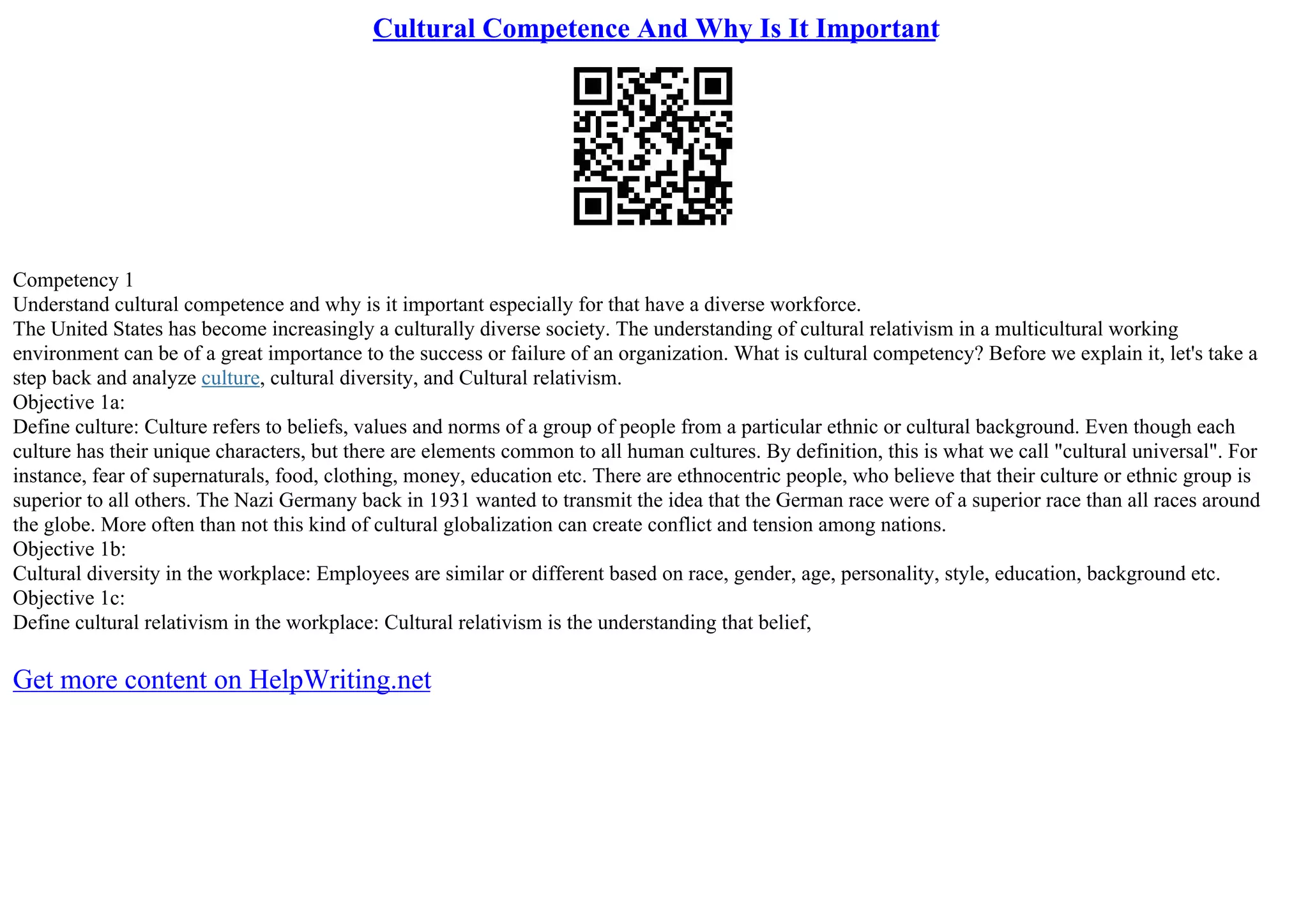 Examples Of Cultural Competence | PDF