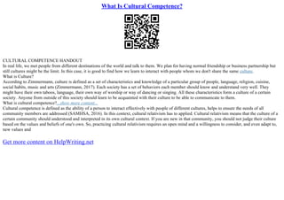Examples Of Cultural Competence | PDF