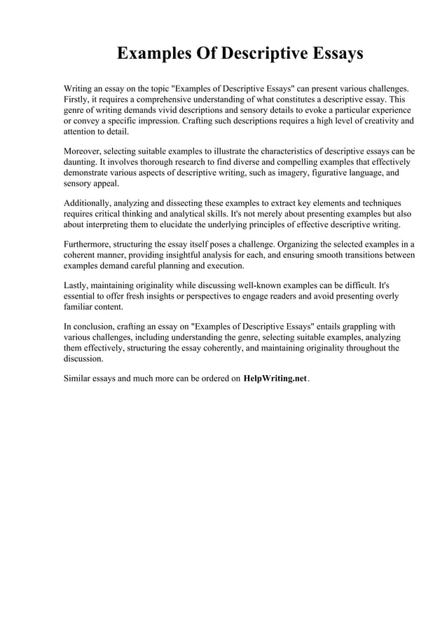 Examples Of Descriptive Essays | PDF