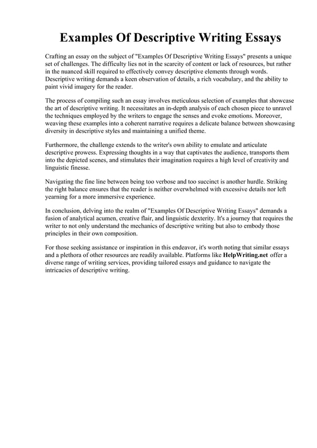 Examples Of Descriptive Writing Essays | PDF