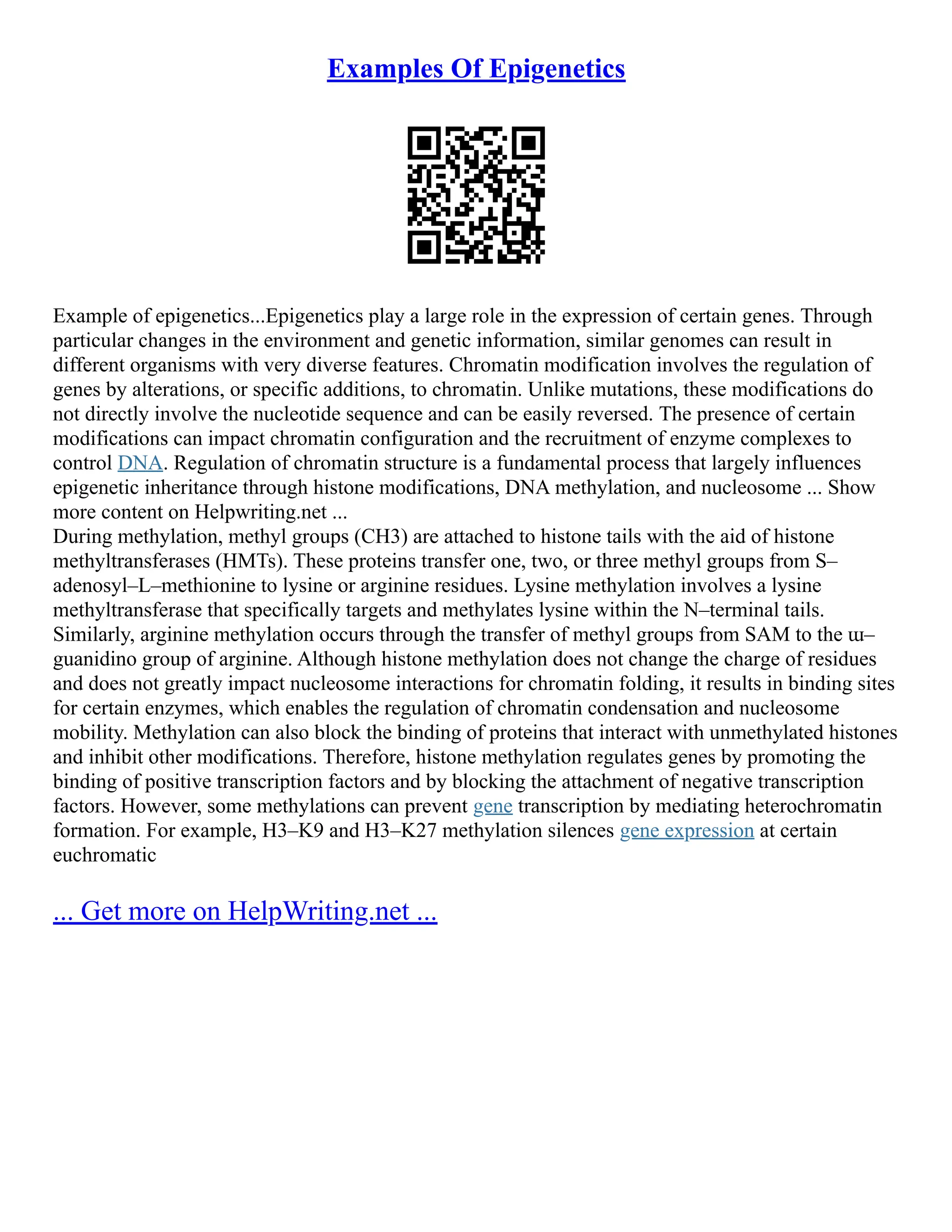 Examples Of Epigenetics | PDF