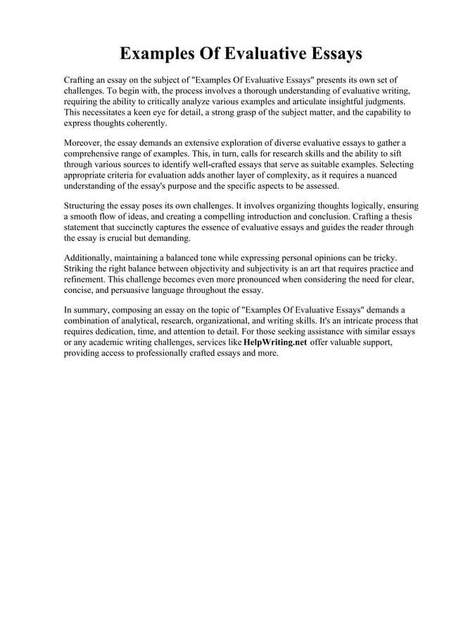 Examples Of Evaluative Essays | PDF