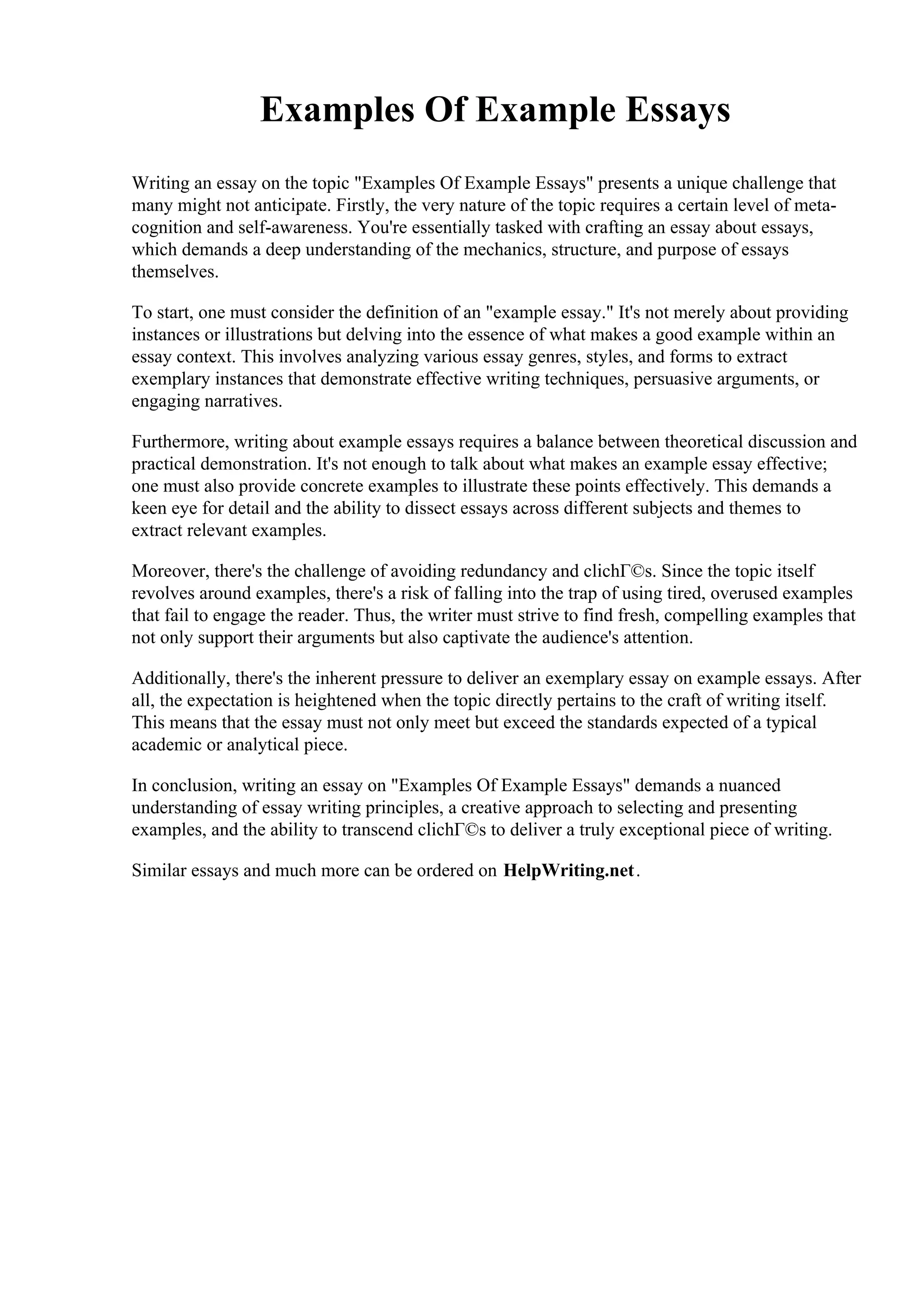 Examples Of Example Essays | PDF | Homework and Study | Education