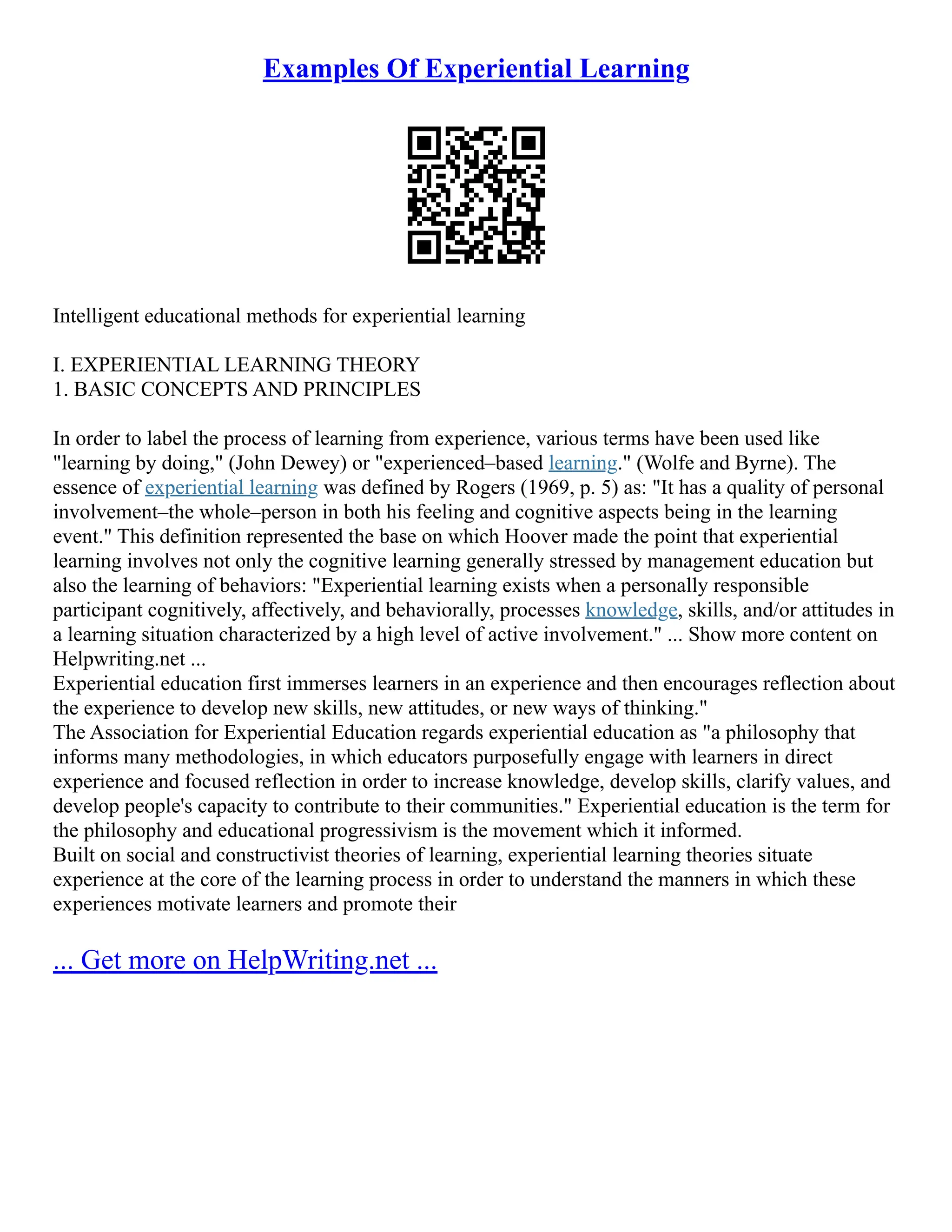 Examples Of Experiential Learning | PDF