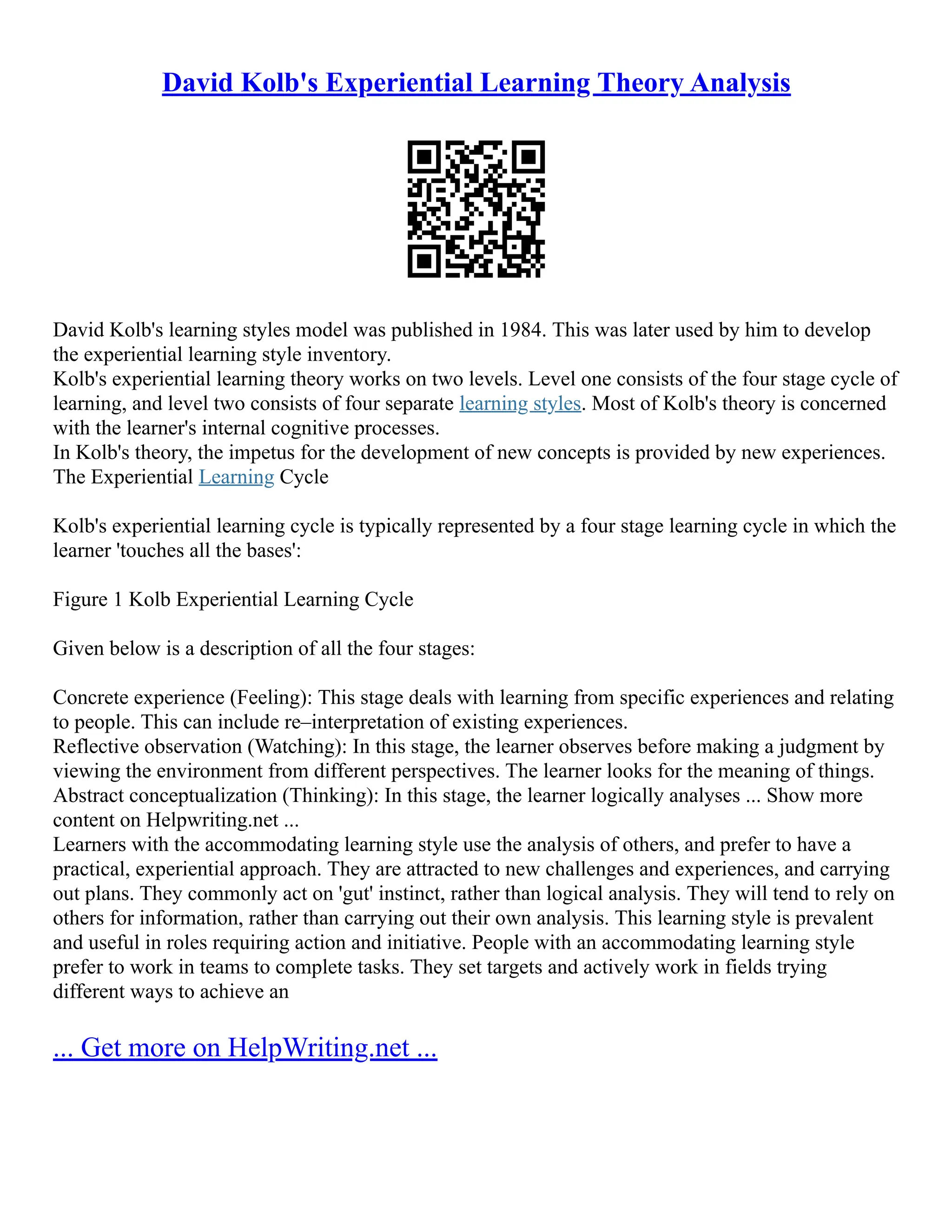 Examples Of Experiential Learning | PDF