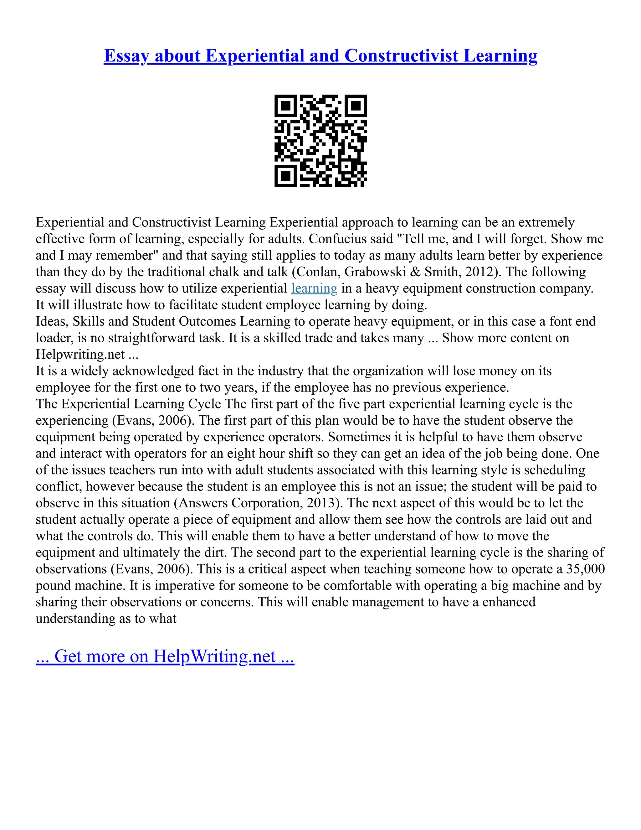 Examples Of Experiential Learning | PDF