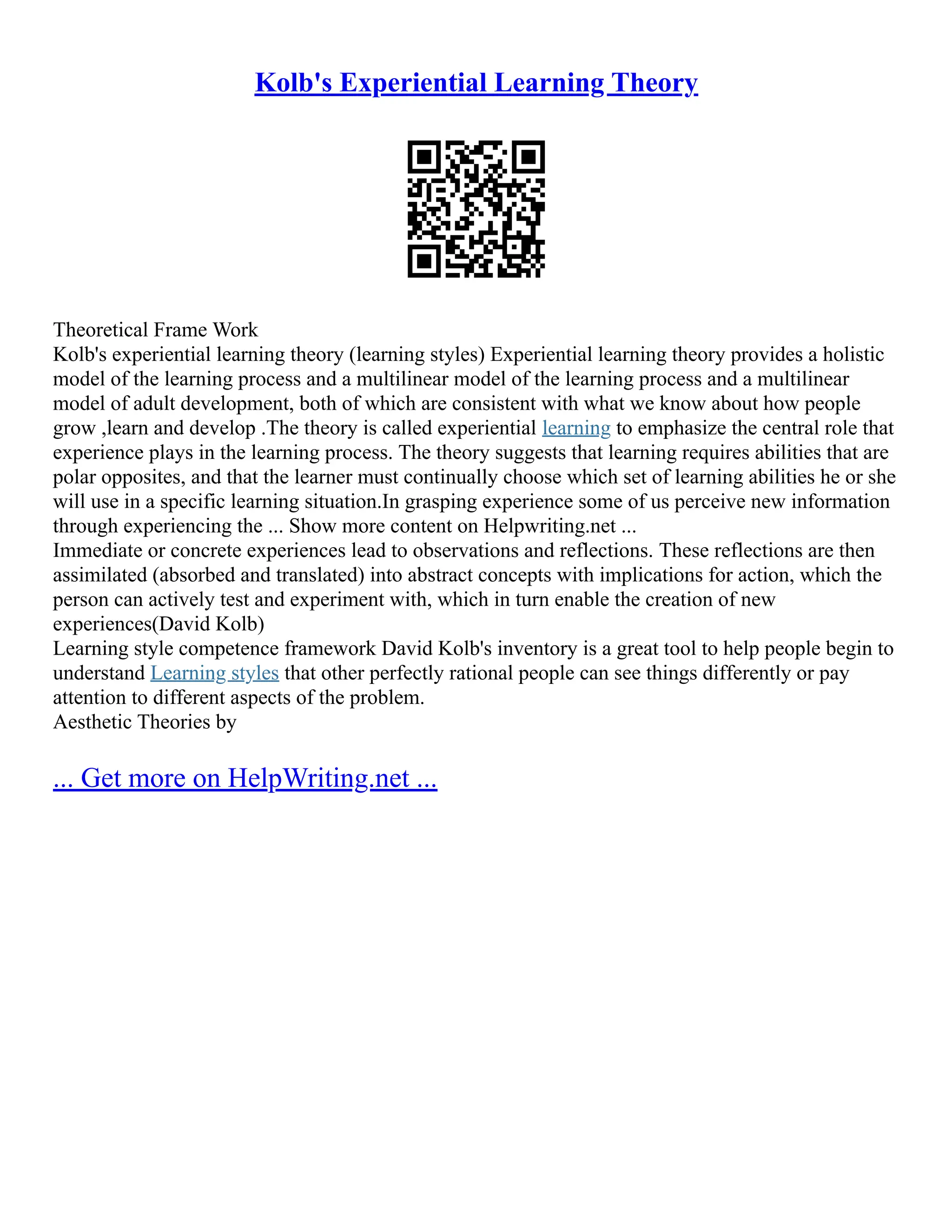 Examples Of Experiential Learning | PDF