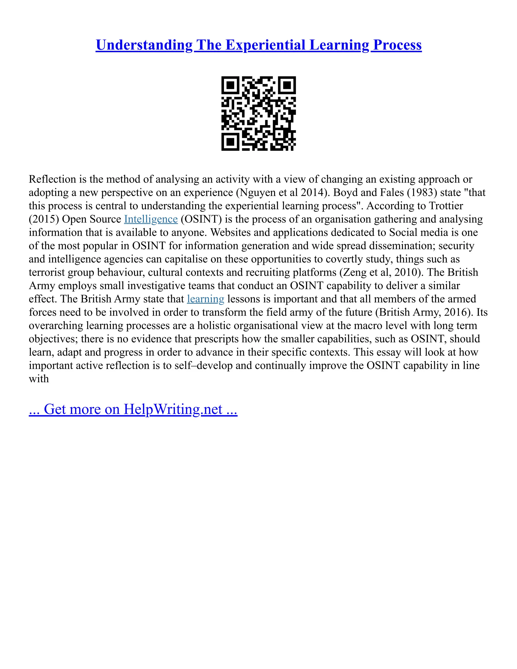 Examples Of Experiential Learning | PDF