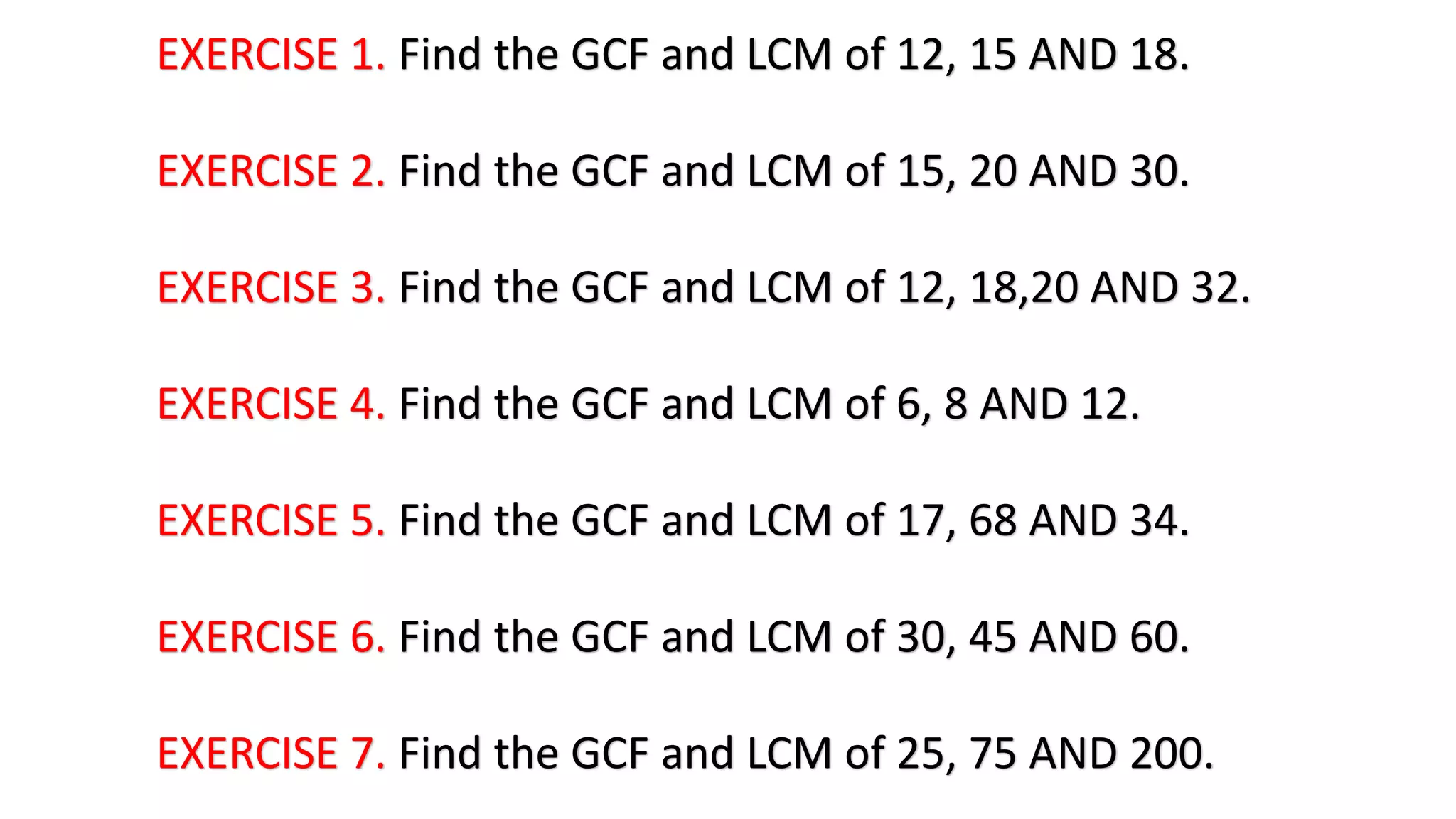Examples of gcf and lcm to practice in class | PPT