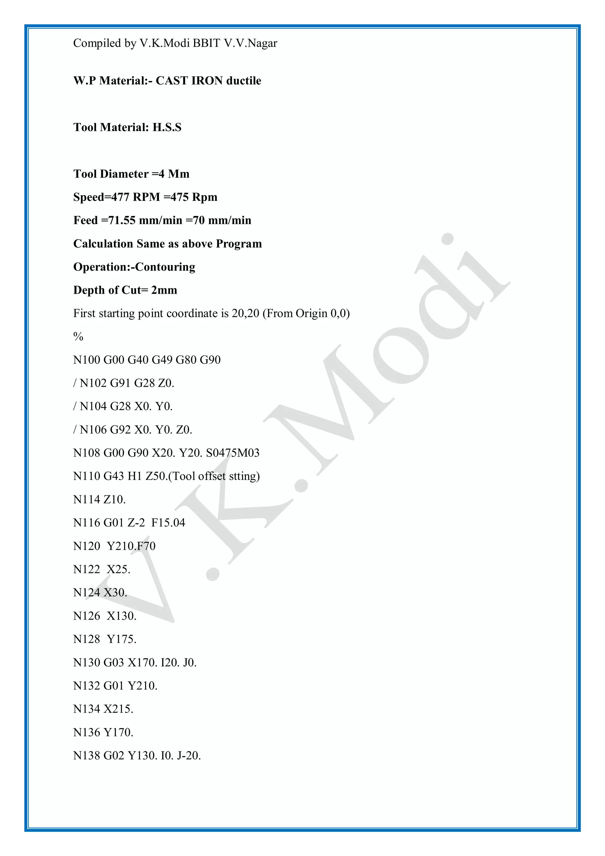 Examples of g code an d m code programs for milling | PDF