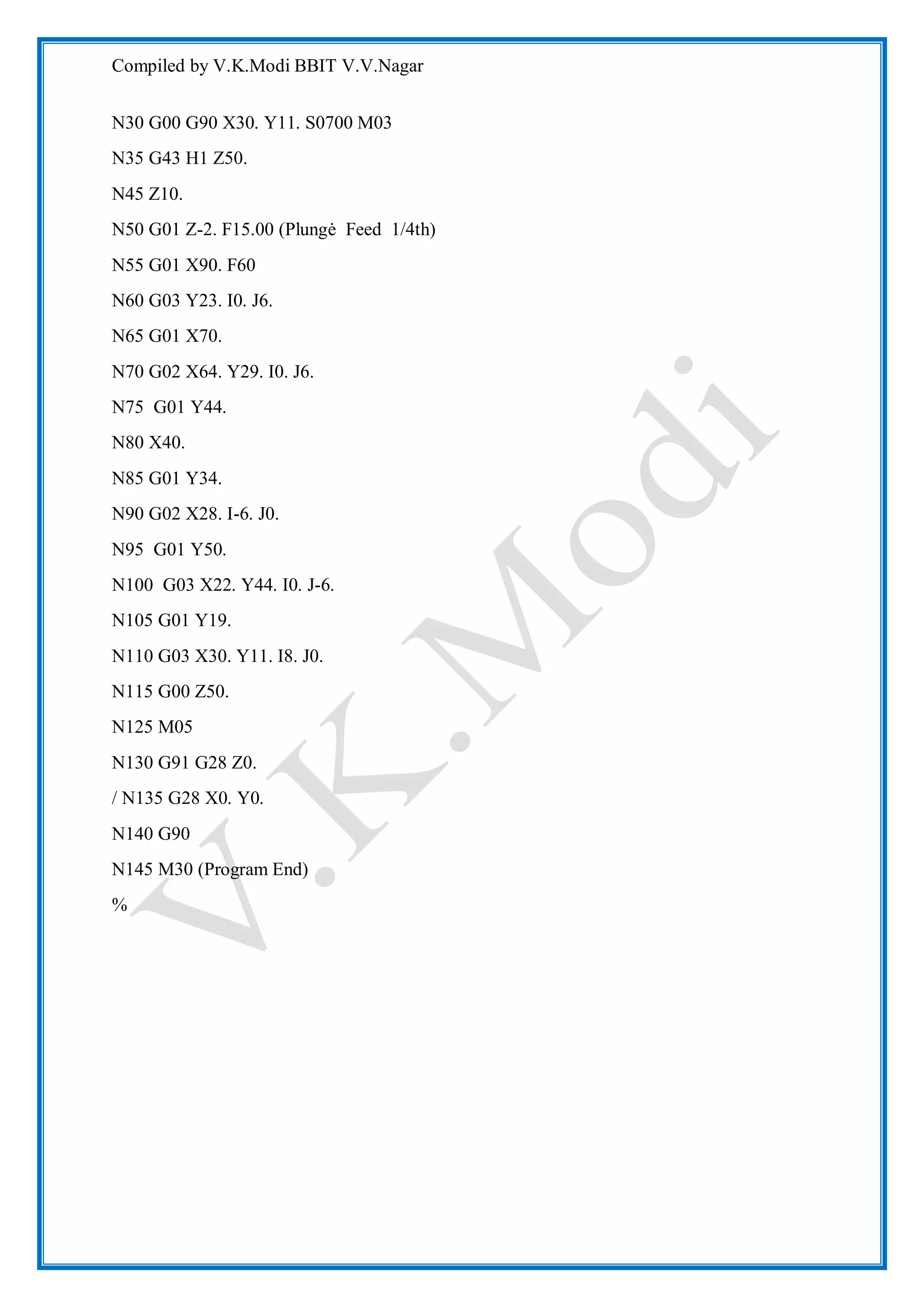 Examples of g code an d m code programs for milling | PDF