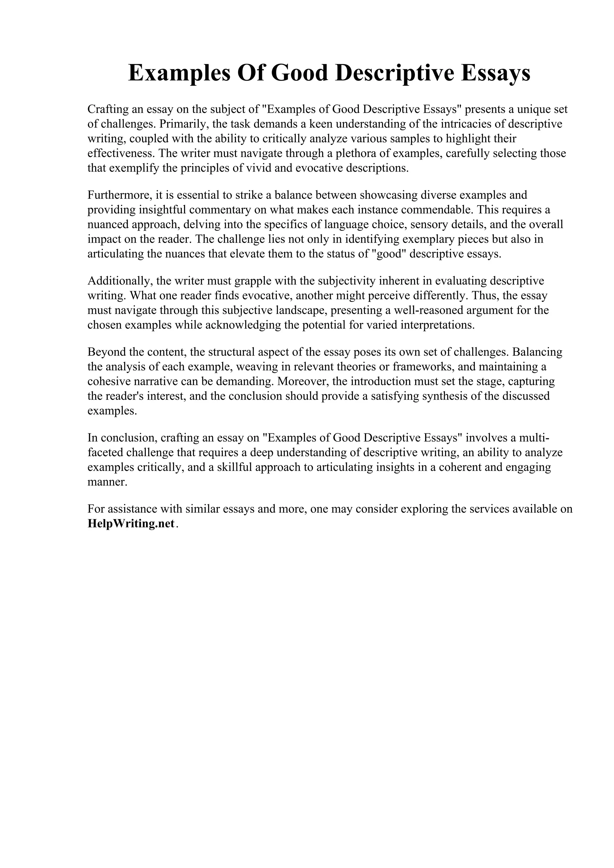 Examples Of Good Descriptive Essays. Descriptive examples. 7 ...