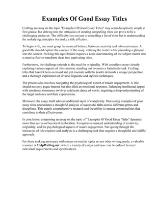 Essay title examples store