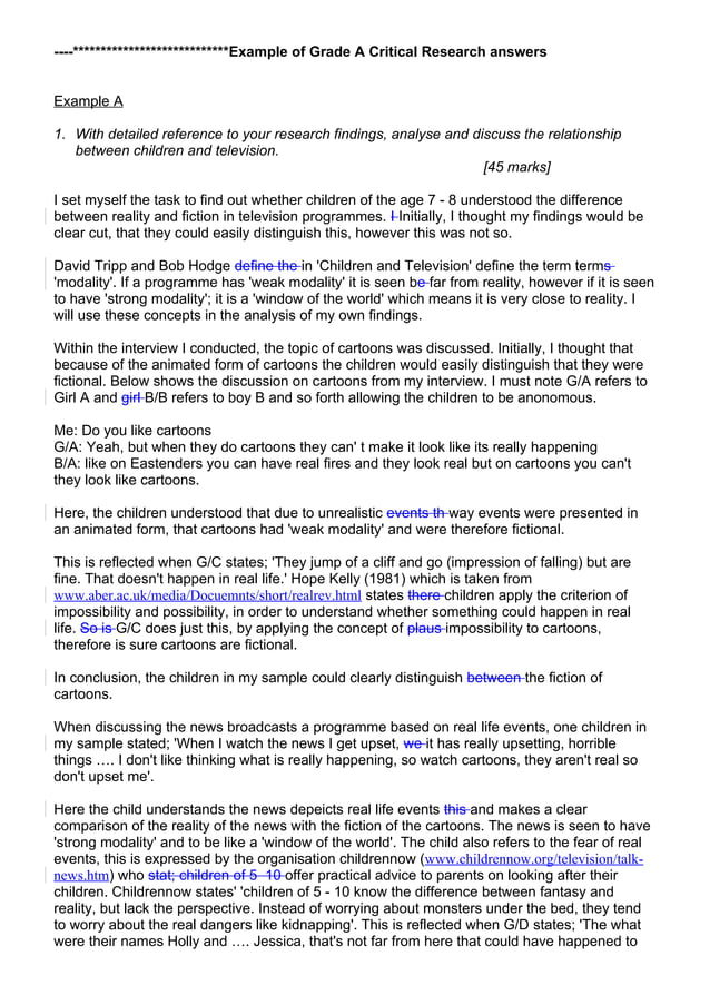 Examples Of Grade A Critical Research Q2 Answers | PDF