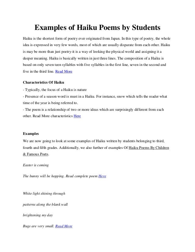 Examples of haiku poems by students