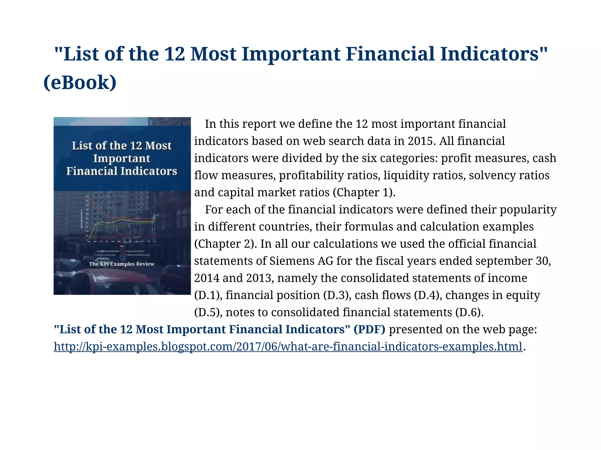 Examples of Key Financial Indicators: What are Financial Indicators ...