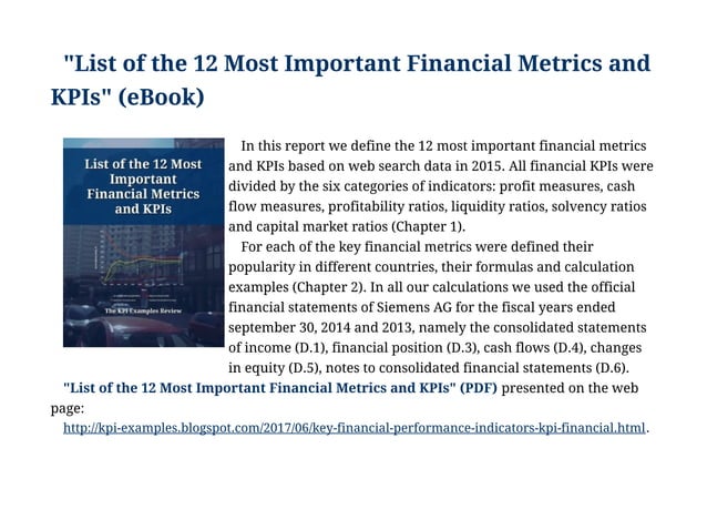 Examples of Key Financial Performance Indicators: Financial KPI ...