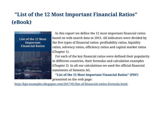 Examples of Key Financial Ratios: List of Financial Ratios ...