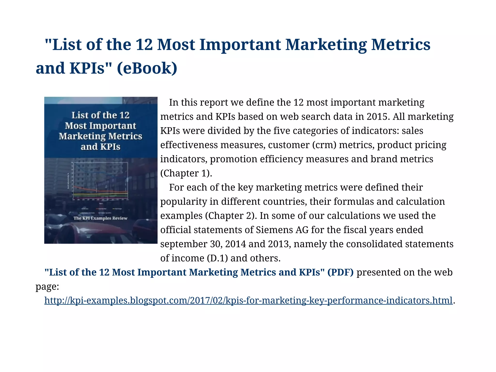 Examples of KPIs for Marketing Manager: Marketing Key Performance ...