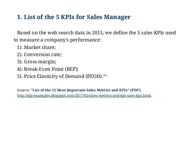 Examples of KPIs for Sales Manager: List of Key Performance Idicators…