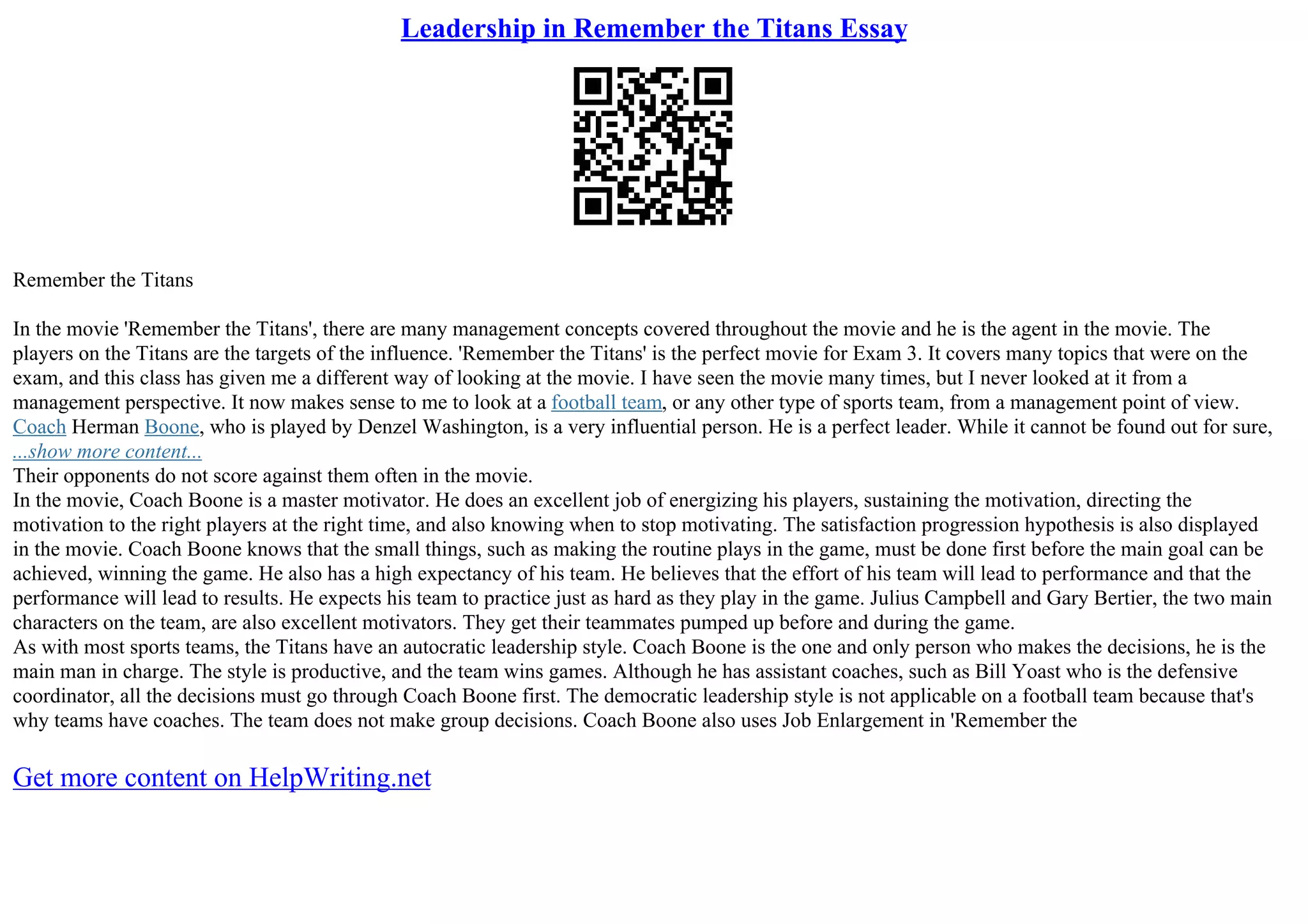 Examples Of Leadership In Remember The Titans | PDF