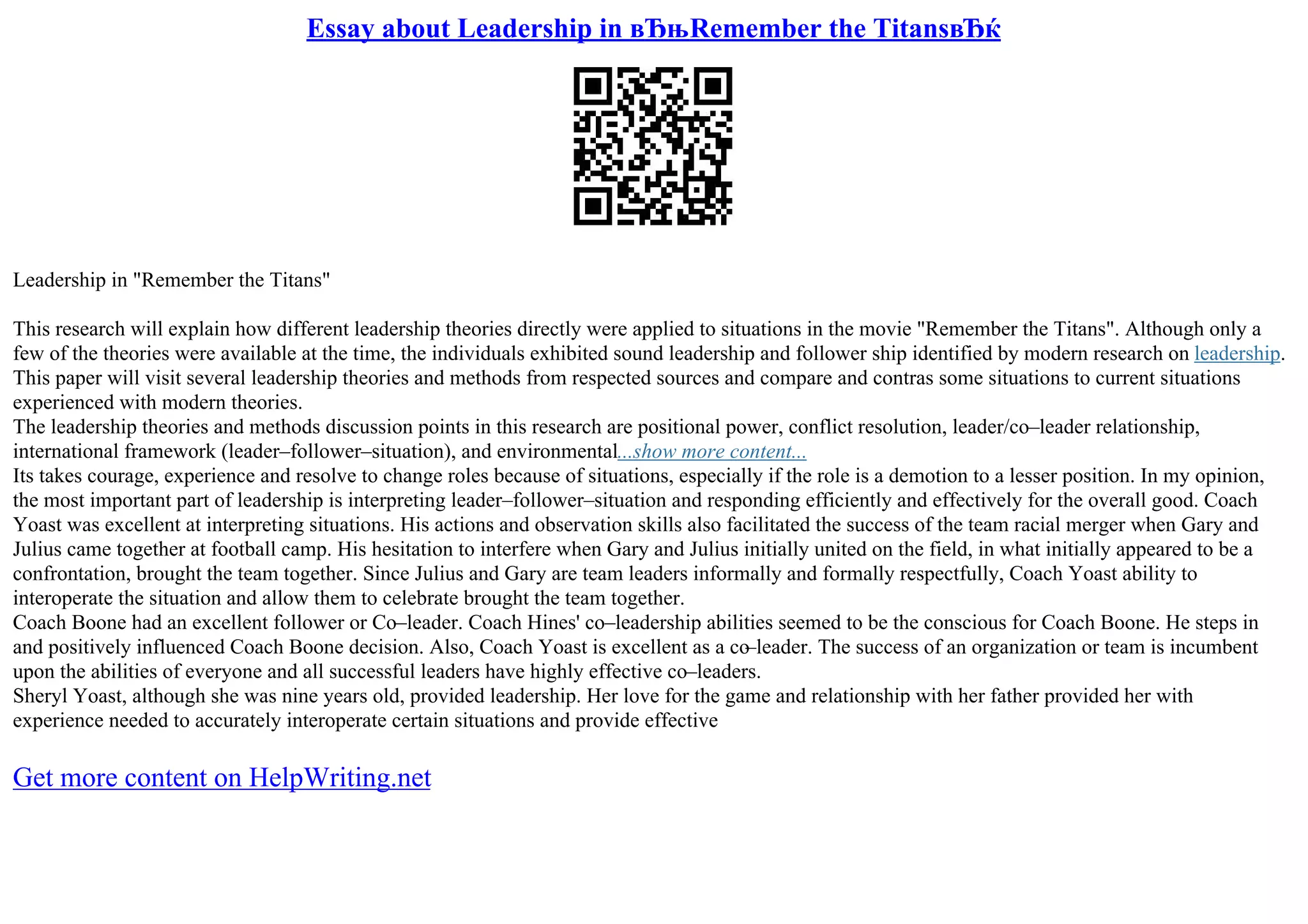 Examples Of Leadership In Remember The Titans | PDF
