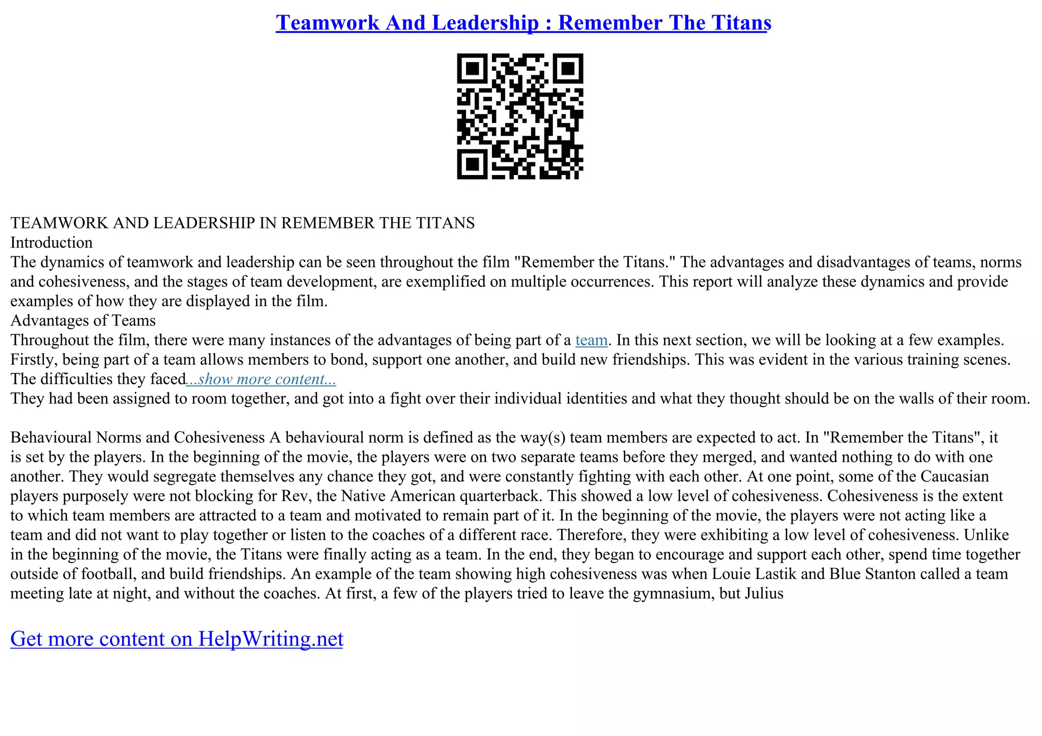 Examples Of Leadership In Remember The Titans | PDF
