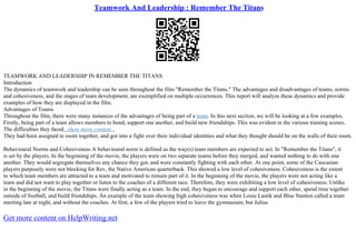 Examples Of Leadership In Remember The Titans | PDF