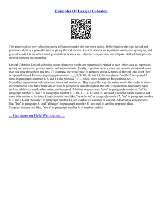 Examples Of Lexical Cohesion | PDF