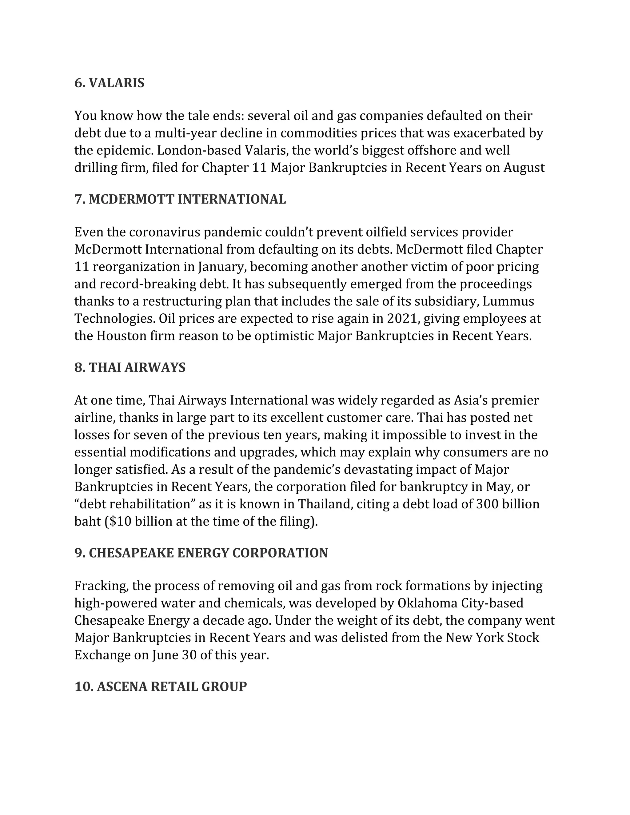 Examples of Major Bankruptcies in Recent Years; 10 Best Points | The Entrepreneur Review | PDF
