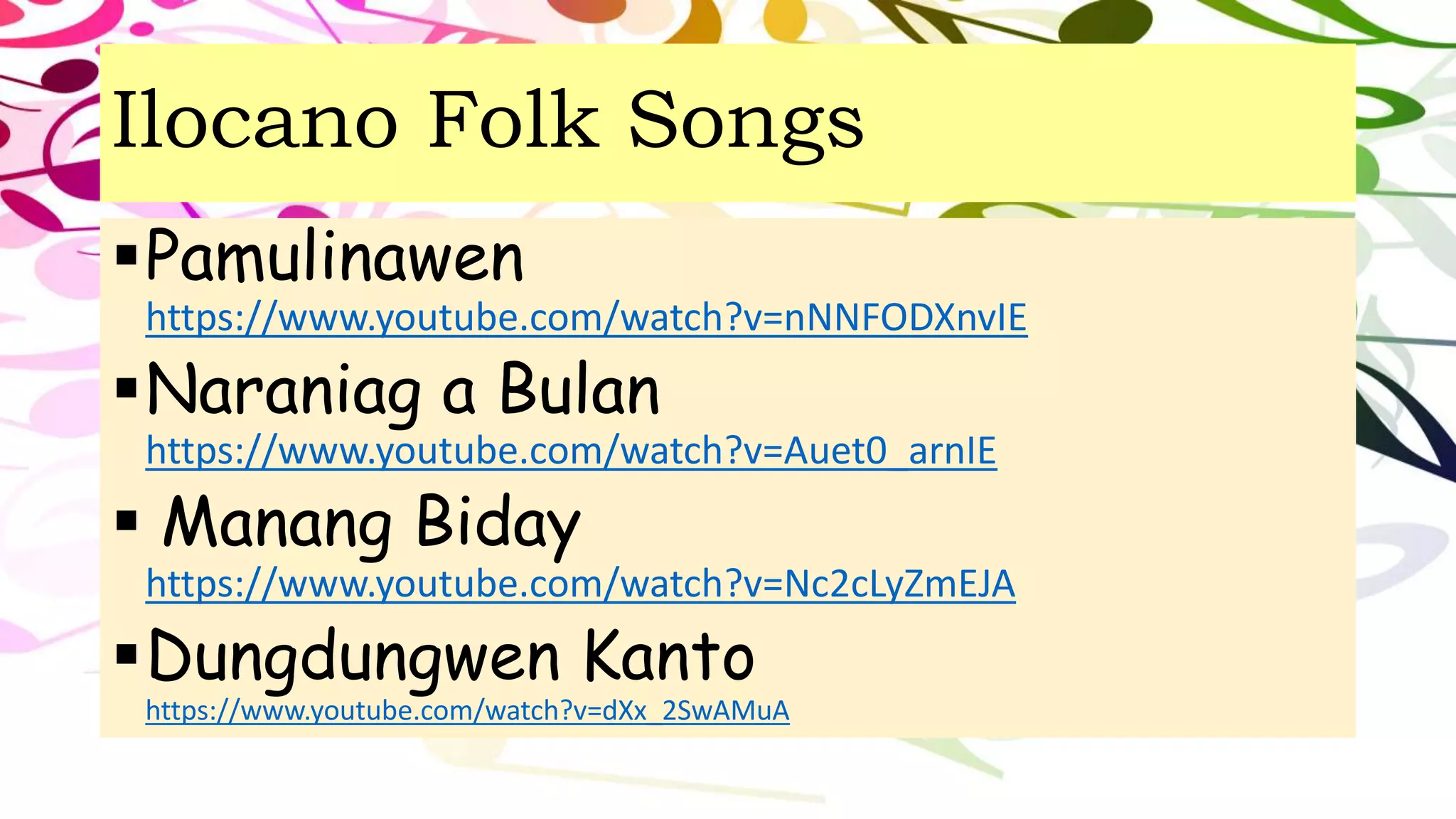 Examples of music from lowlands of luzon vocal music | PPTX