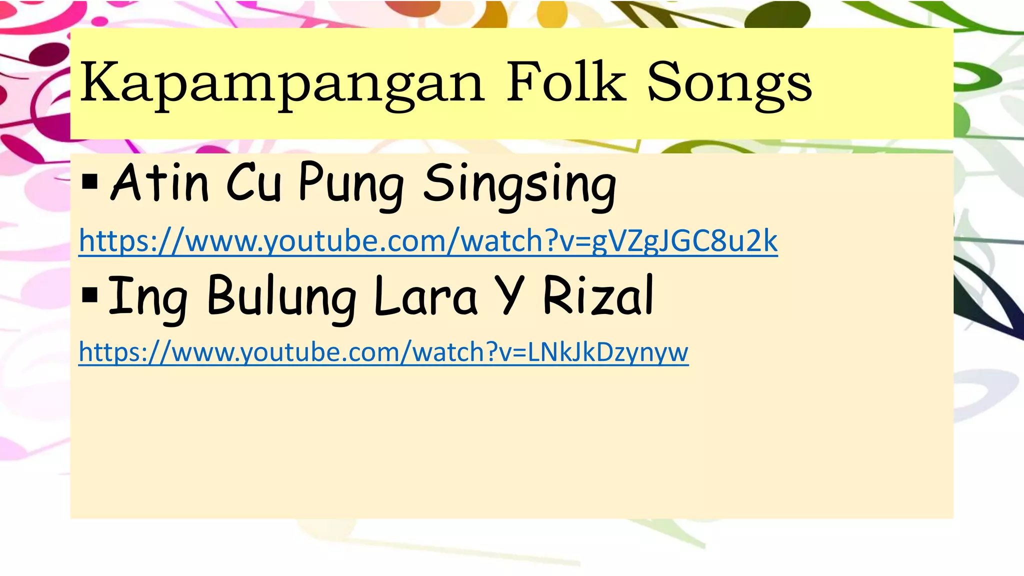 Examples of music from lowlands of luzon vocal music | PPTX