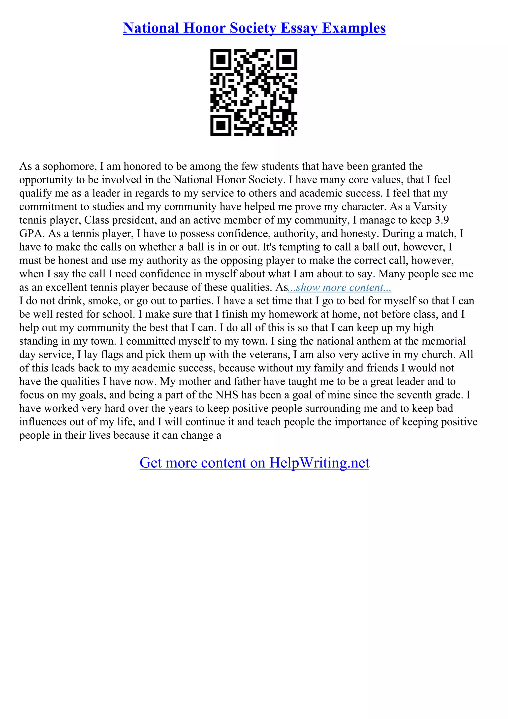 Examples Of National Honor Society Essays | PDF