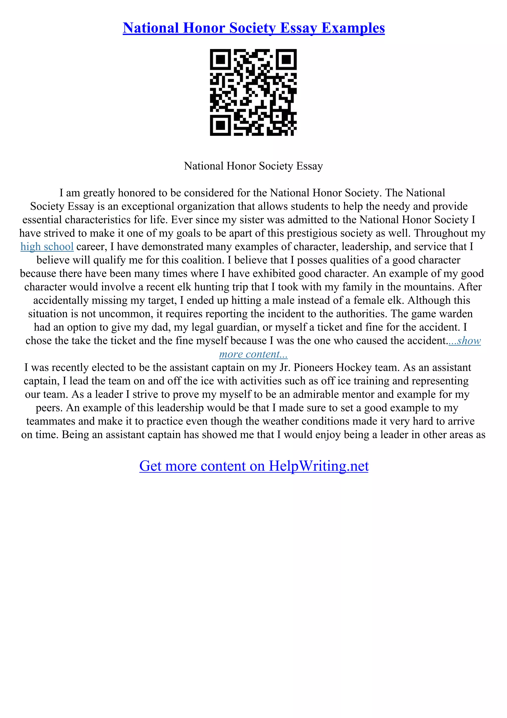 Examples Of National Honor Society Essays | PDF