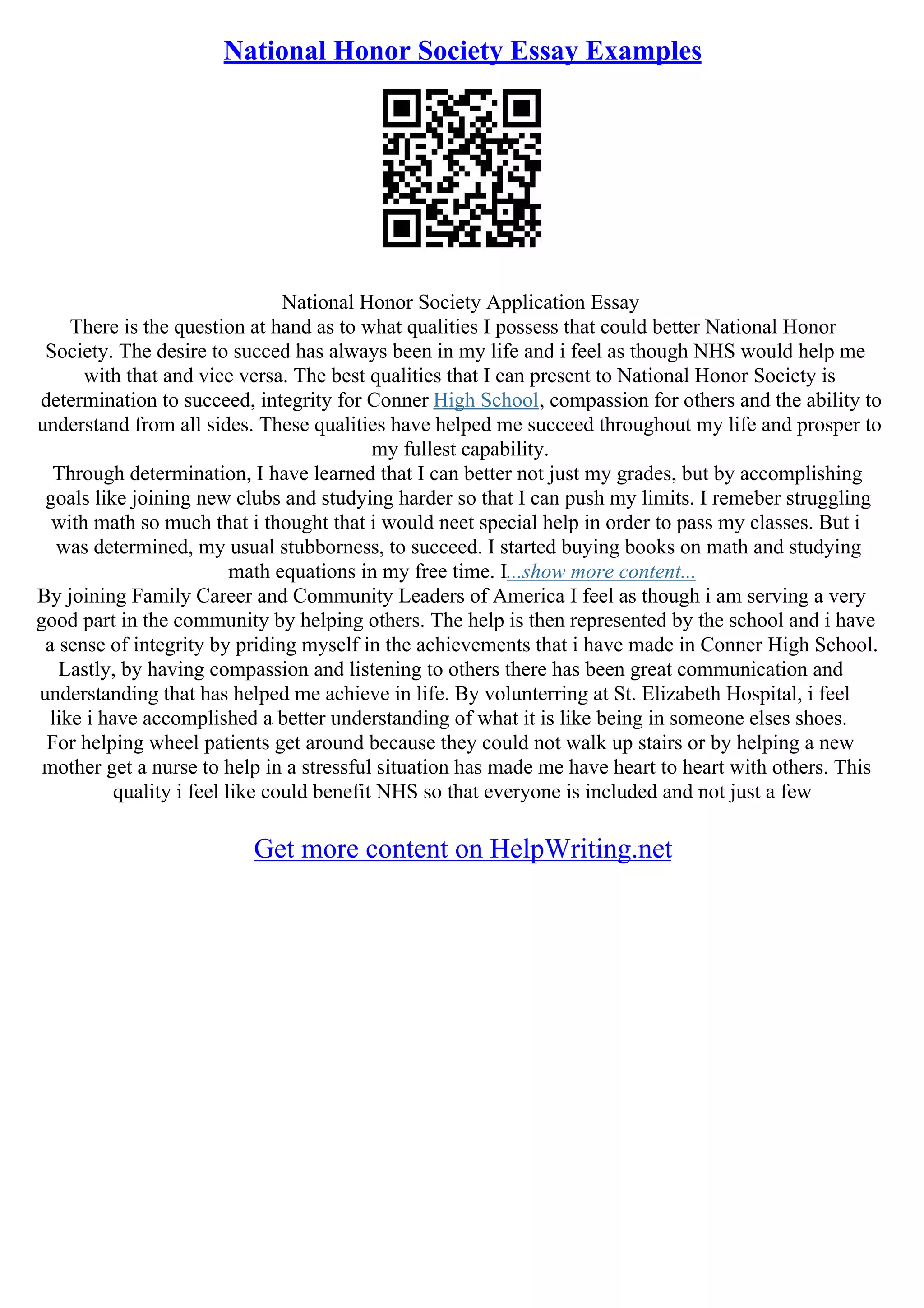 Examples Of National Honor Society Essays | PDF